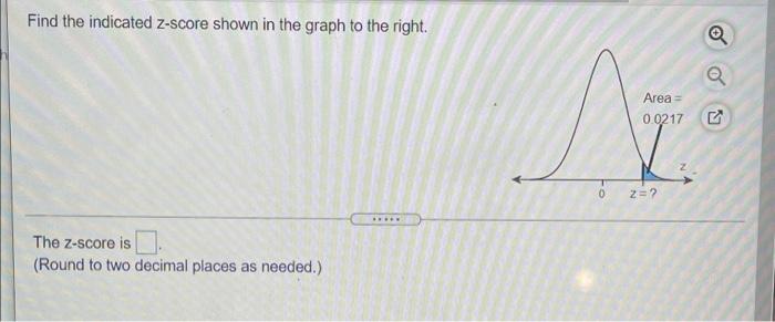 Solved Find the indicated Z-score shown in the graph to the | Chegg.com