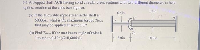 [Solved]: 6-1 A stepped shaft ACB having solid circular cro