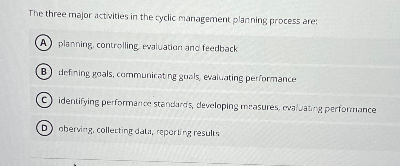 Solved The three major activities in the cyclic management | Chegg.com