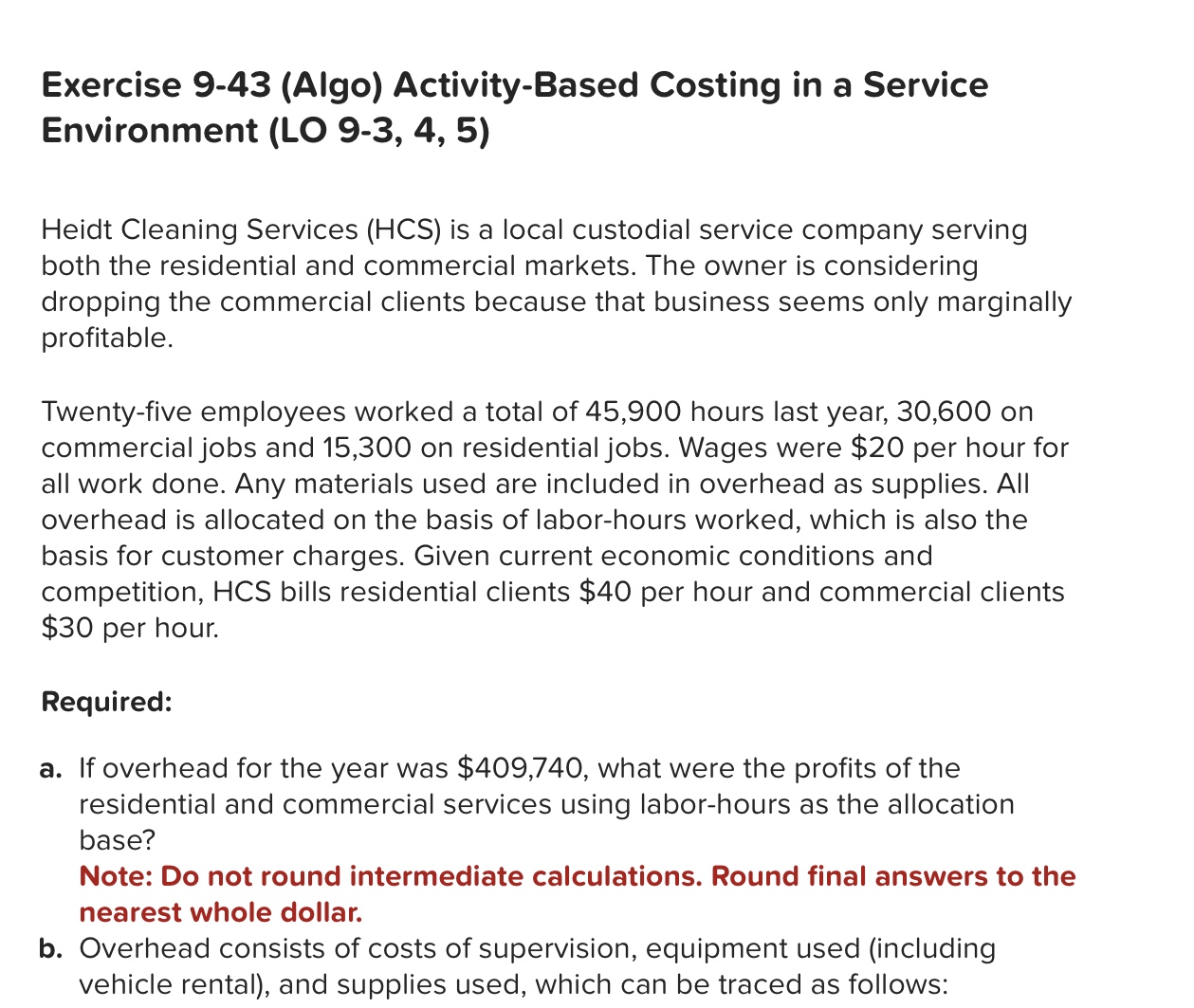 Solved Exercise 9-43 (Algo) ﻿Activity-Based Costing in a | Chegg.com