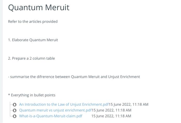 Solved Quantum Meruit Refer to the articles provided 1. | Chegg.com