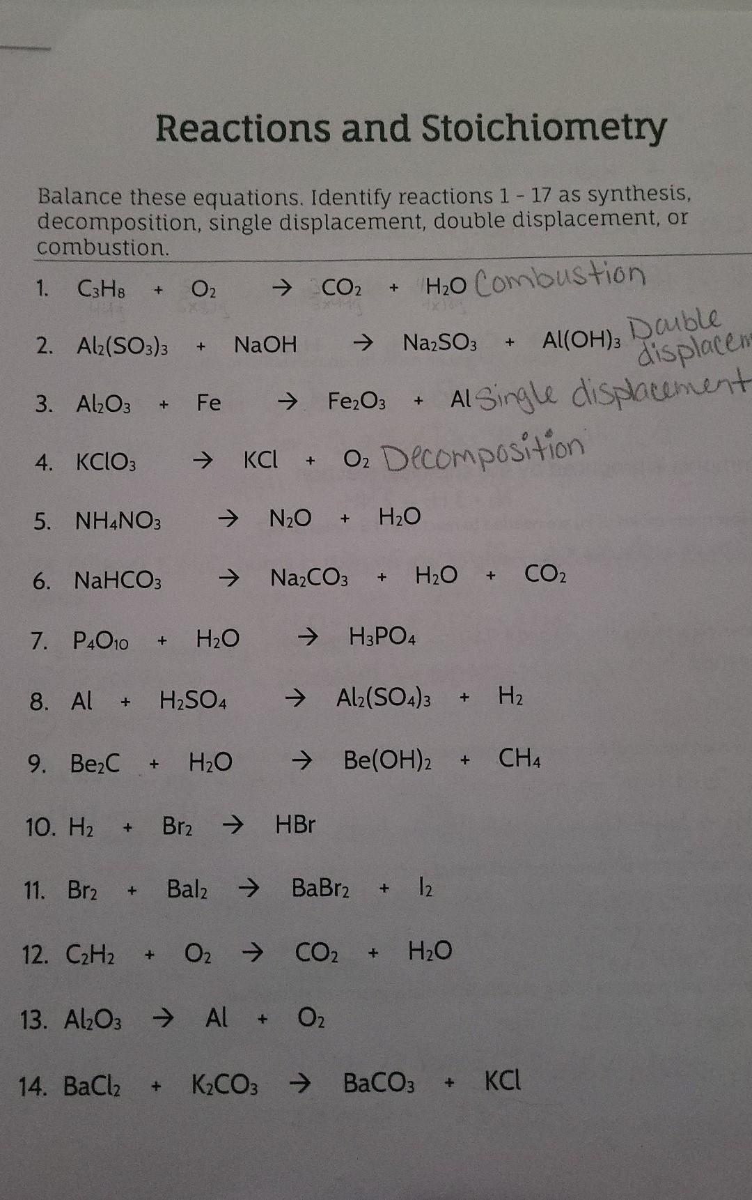 Solved Reactions and Stoichiometry Balance these equations. | Chegg.com