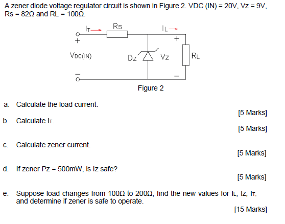 Solved A zener diode voltage regulator circuit is shown in | Chegg.com