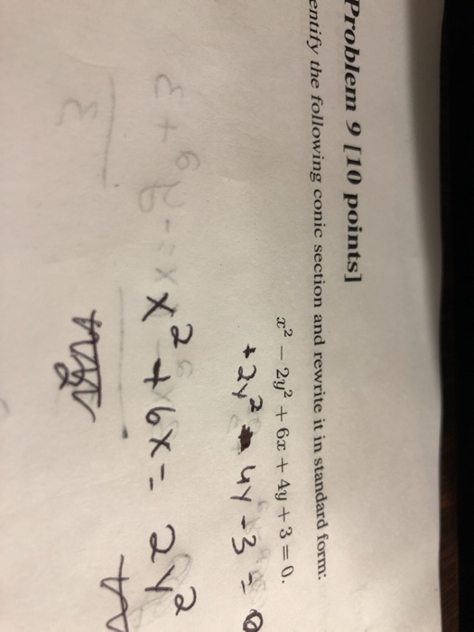 Solved Problem 9 [10 points] entify the following conic | Chegg.com
