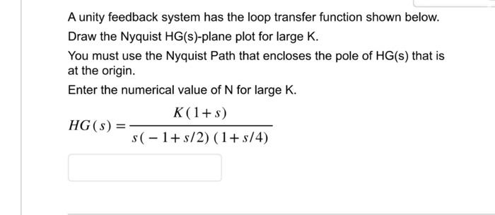 Solved A unity feedback system has the loop transfer | Chegg.com