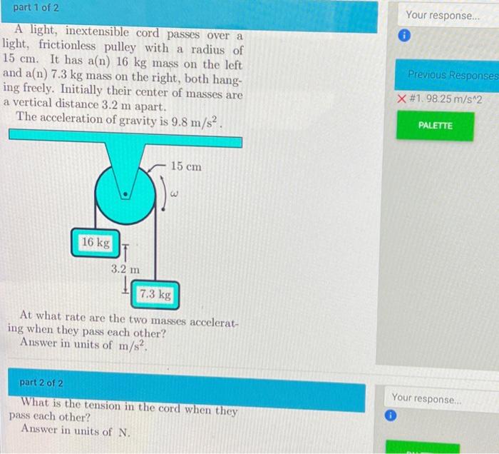 Solved A light, inextensible cord passes over a light, | Chegg.com