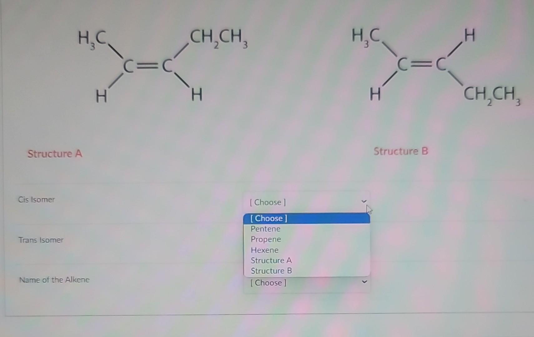 Solved Structure A Structure B Cis Isomer Trans Isomer Name | Chegg.com