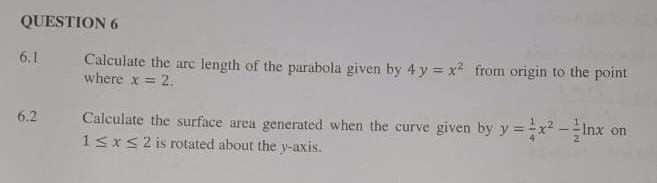 Solved QUESTION 66.1 ﻿Calculate the arc length of the | Chegg.com