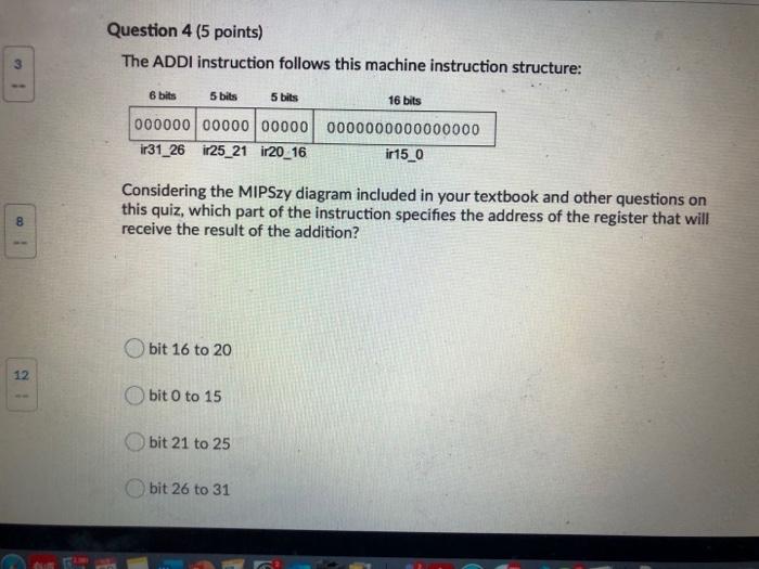 Solved Question 4 (5 points) The ADDI instruction follows | Chegg.com