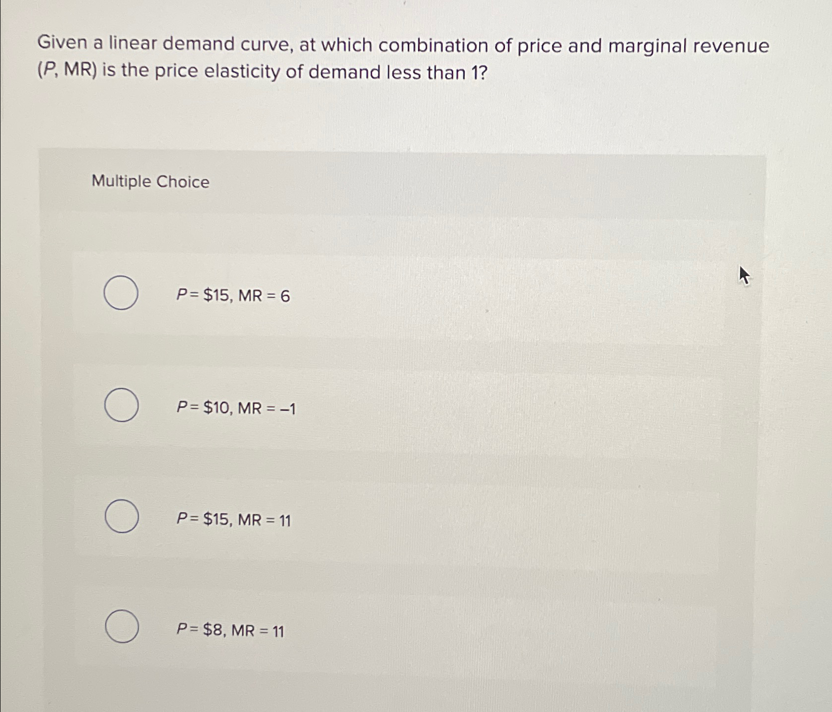Solved Given a linear demand curve, at which combination of | Chegg.com