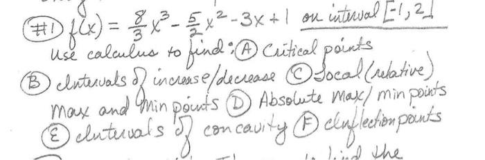 Solved (\#1) f(x)=38x3−25x2−3x+1 on interval [−1,2] use | Chegg.com