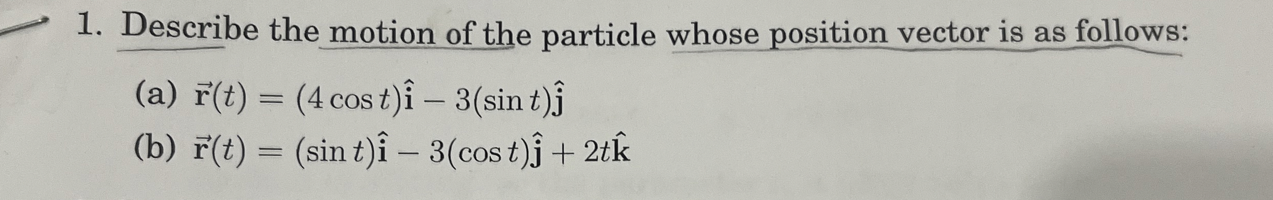 Solved Describe the motion of the particle whose position | Chegg.com