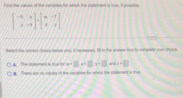 Solved Find the values of the variables for which the | Chegg.com