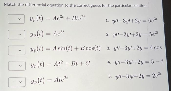 Solved Match the differential equation to the correct guess | Chegg.com