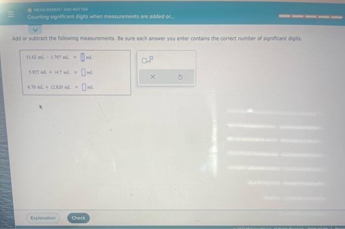 Solved Add or subtract the following measurements. Be sure | Chegg.com