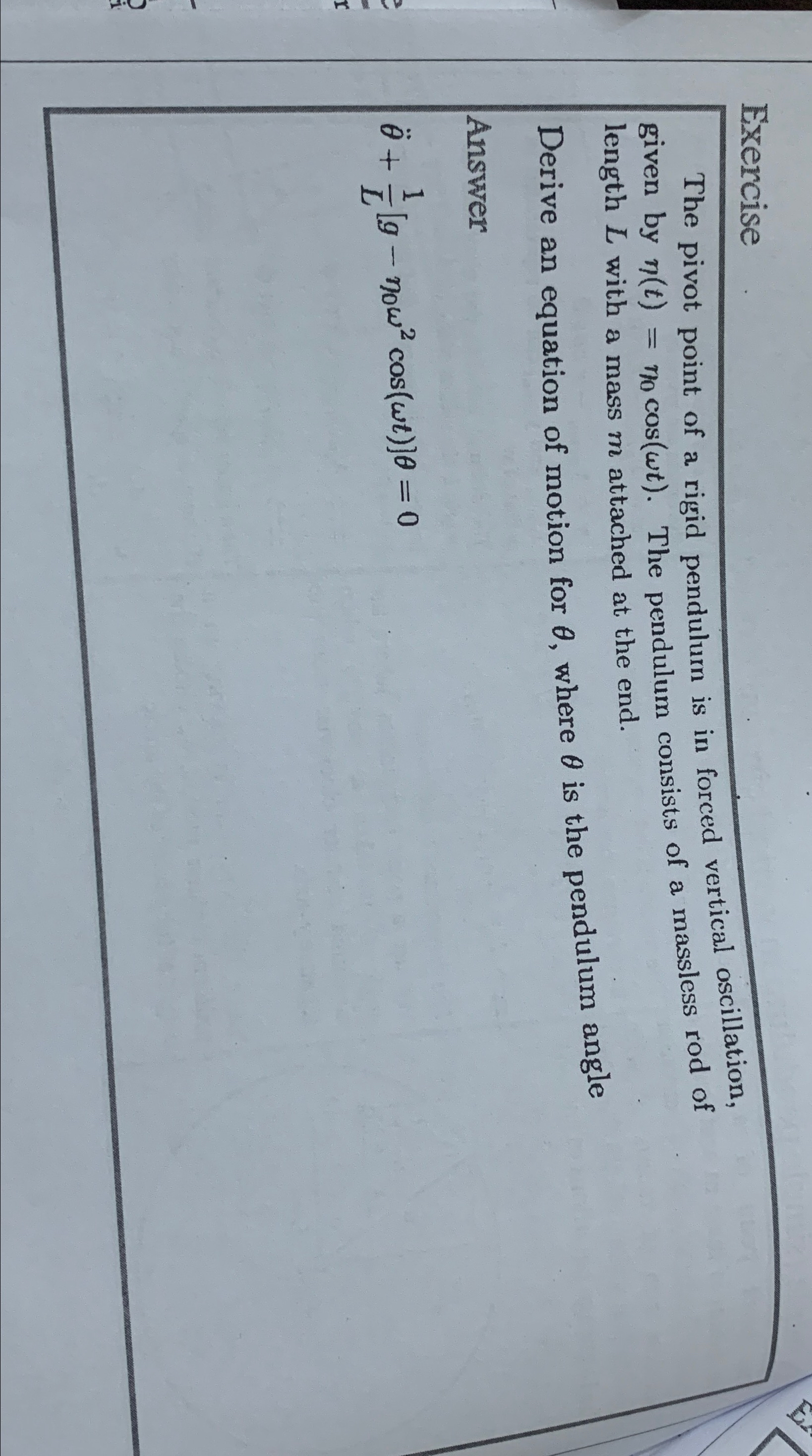 Solved ExerciseThe pivot point of a rigid pendulum is in | Chegg.com