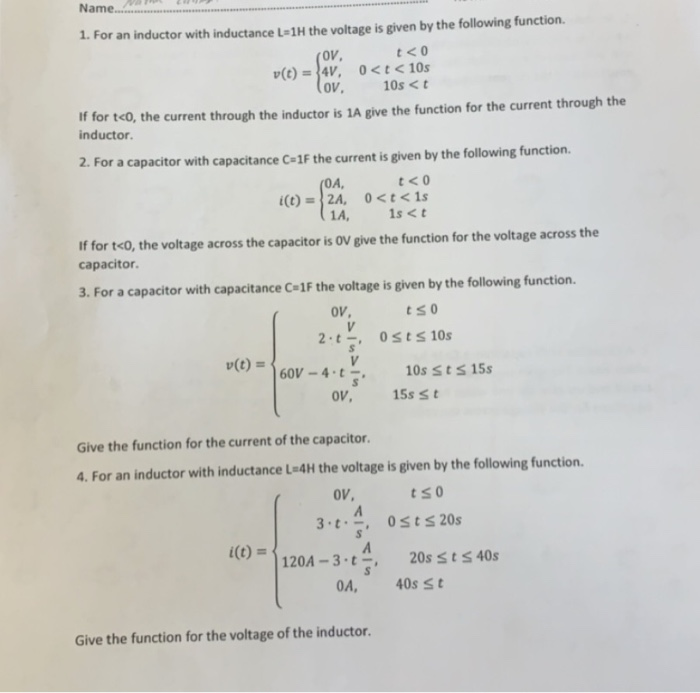 Solved Name. 1. For an inductor with inductance L=1H the | Chegg.com
