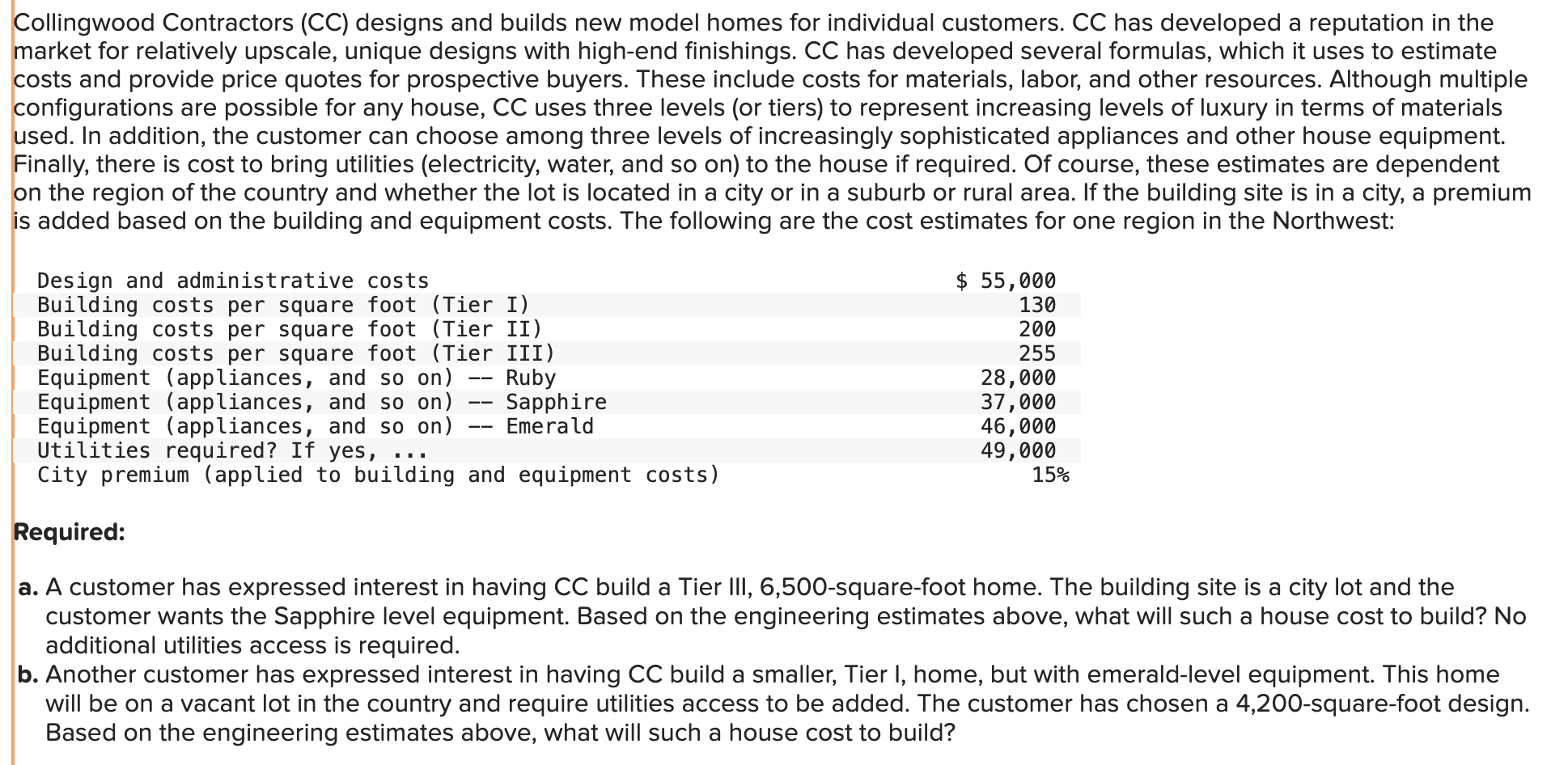 Solved Collingwood Contractors (CC) ﻿designs and builds new | Chegg.com
