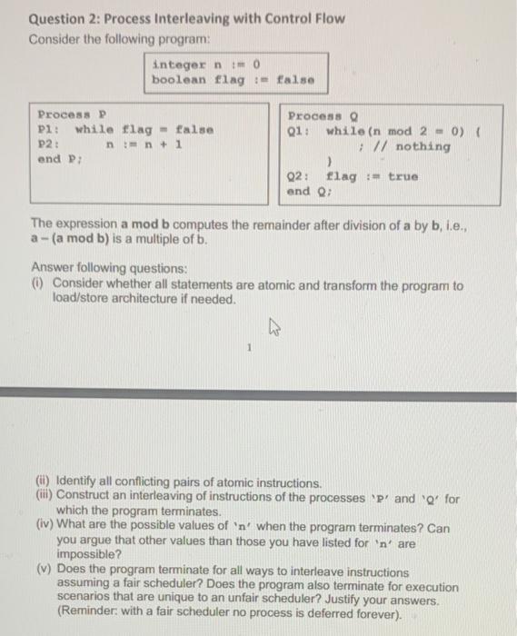 Solved Question 2: Process Interleaving with Control Flow | Chegg.com