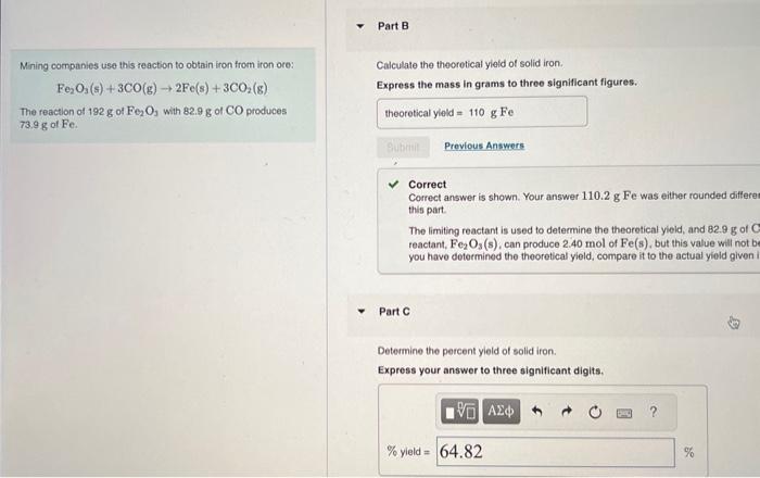 Solved Mining companies use this reaction to obtain iron | Chegg.com