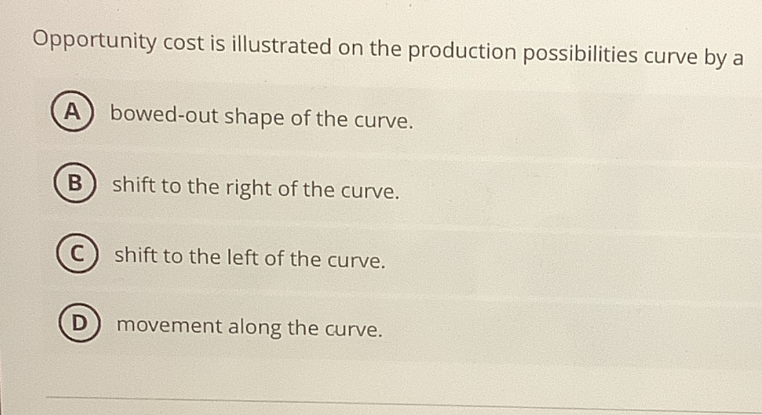 Solved Opportunity cost is illustrated on the production | Chegg.com