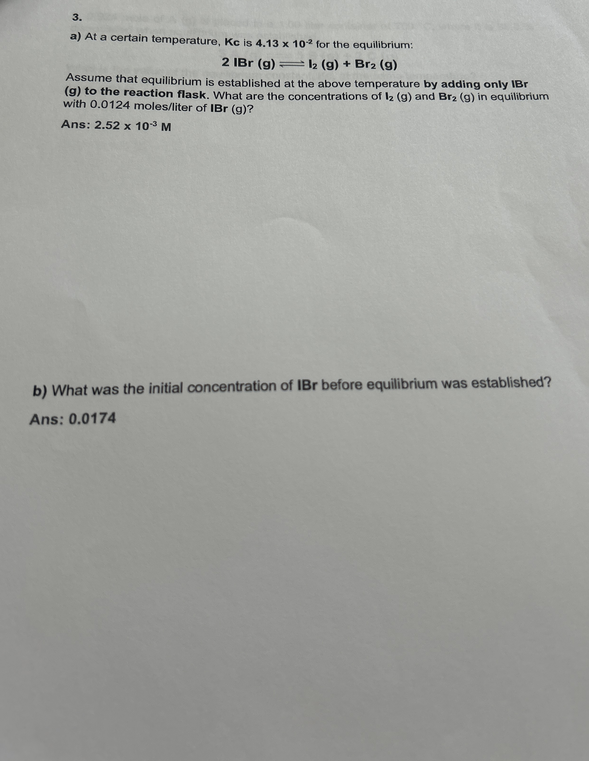 Solved a) ﻿At a certain temperature, Kc is 4.13×10-2 ﻿for | Chegg.com