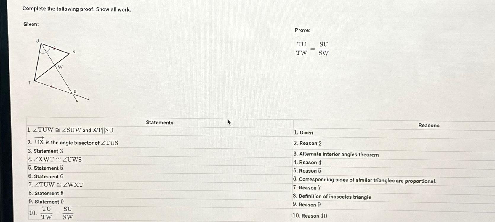 Complete the following proof. Show all work.Use | Chegg.com