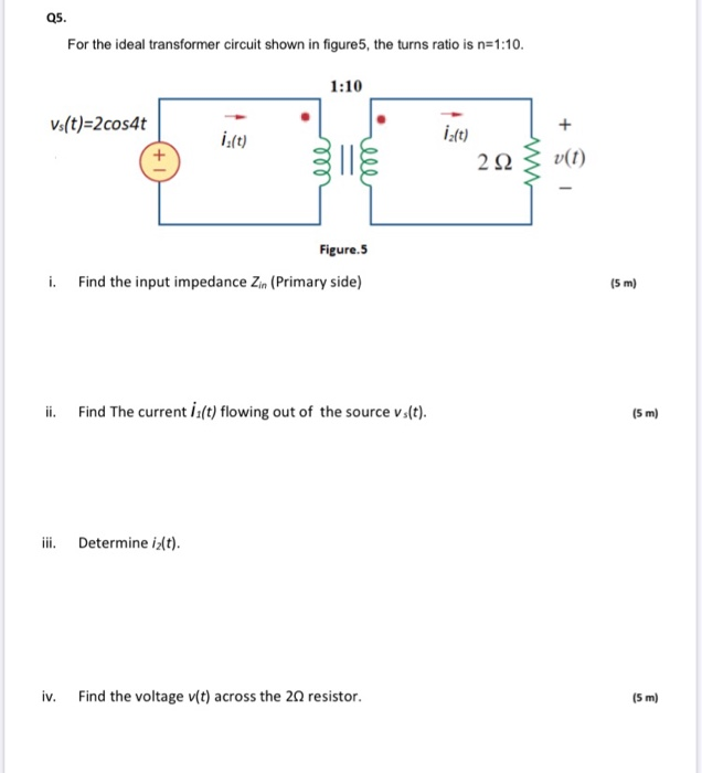 Solved Q5. For the ideal transformer circuit shown in | Chegg.com