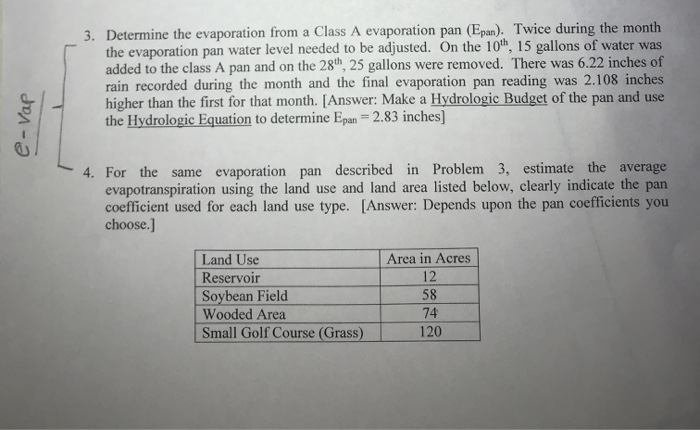 3. Determine the evaporation from a Class A | Chegg.com
