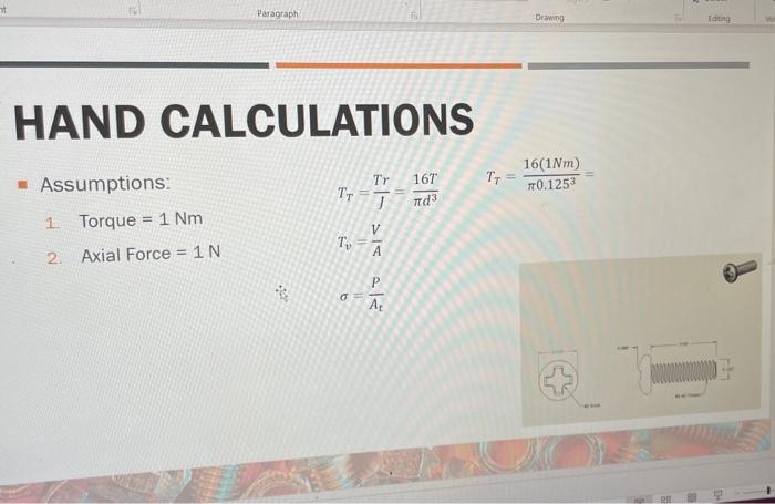 Solved HAND CALCULATIONS Assumptions: 1. Torque =1Nm 2. | Chegg.com