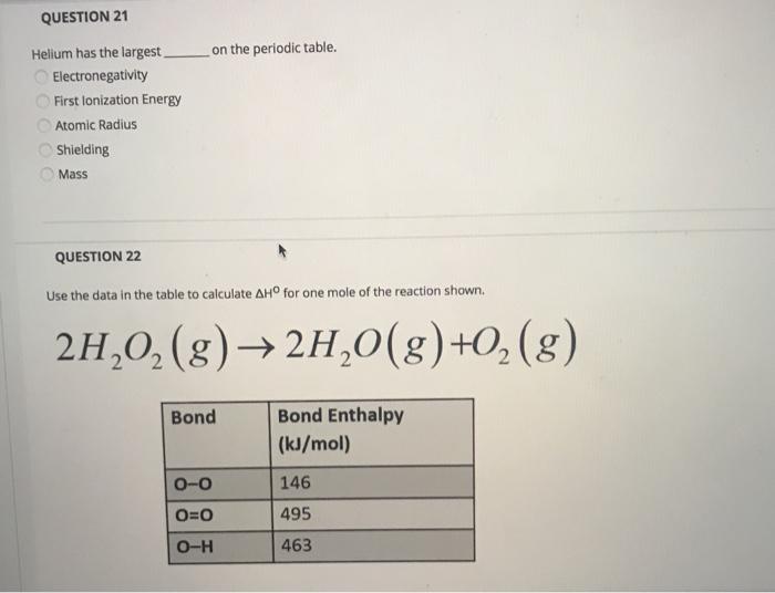 Solved QUESTION 21 on the periodic table. Helium has the | Chegg.com