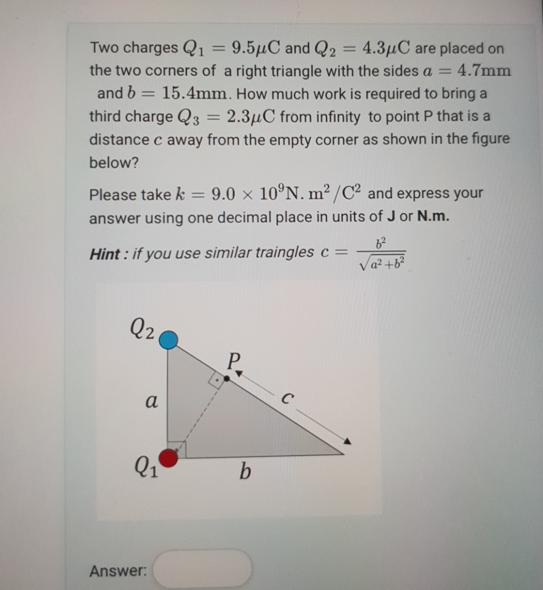Solved Two charges Q1=9.5μC ﻿and Q2=4.3μC ﻿are placed on the | Chegg.com