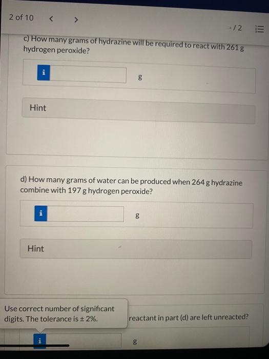 Solved Hydrazine (N2H4) and hydrogen peroxide (H2O2) have | Chegg.com