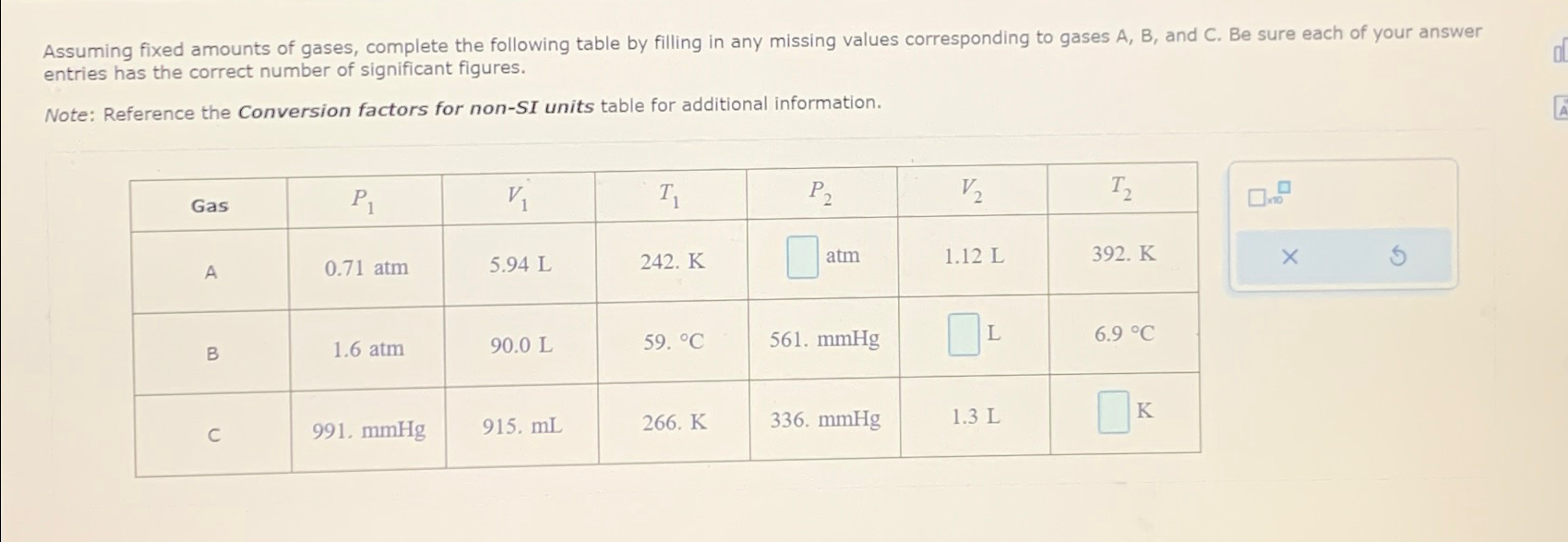 Solved Assuming fixed amounts of gases, complete the | Chegg.com