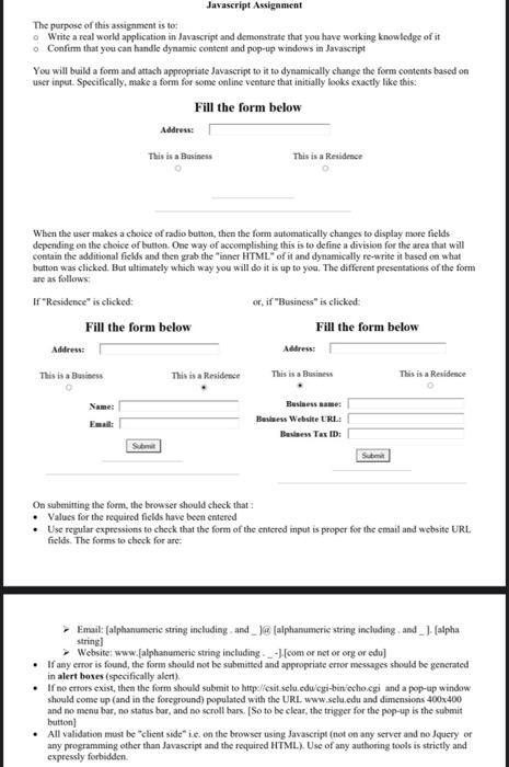 Javascript Assignment The purpose of this assignment | Chegg.com