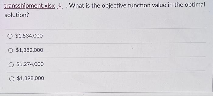 Transshipmentxsx ↓ What Is The Objective Function 