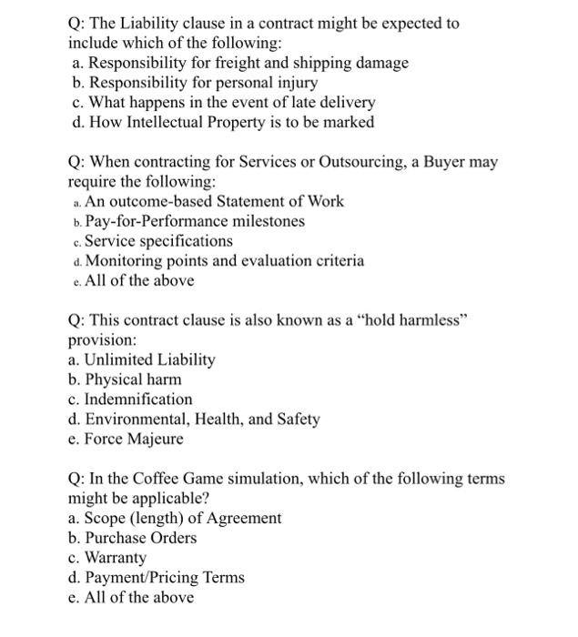 Q: The Liability clause in a contract might be | Chegg.com