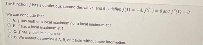 Solved The function f has a continuous second derivative, | Chegg.com