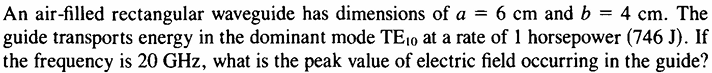 Solved An air-filled rectangular waveguide has dimensions of | Chegg.com