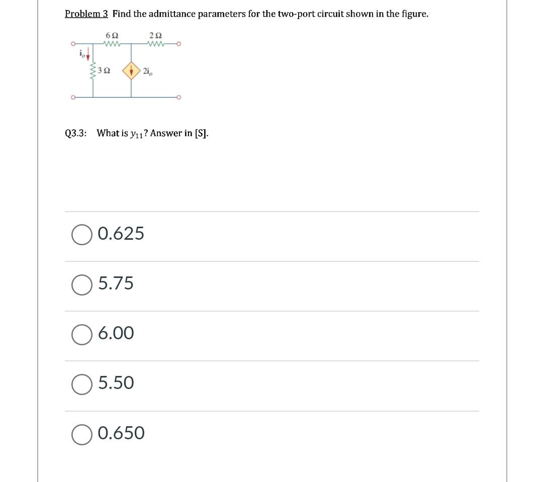 Solved Problem 3 Find the admittance parameters for the | Chegg.com