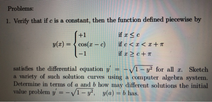 Solved Problems: 1. Verify that if c is a constant, then the | Chegg.com
