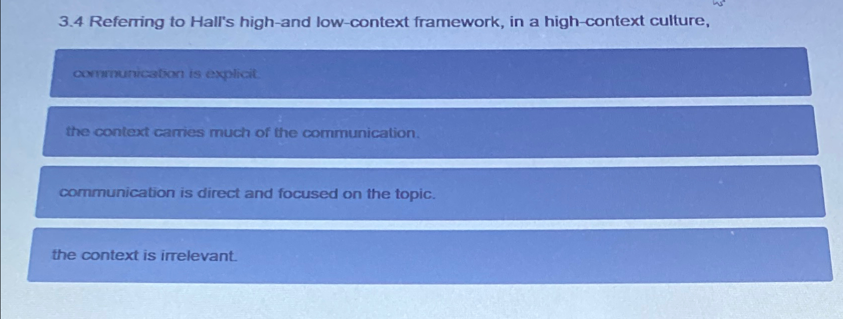 Solved 3.4 ﻿Referring to Hall's high-and low-context | Chegg.com