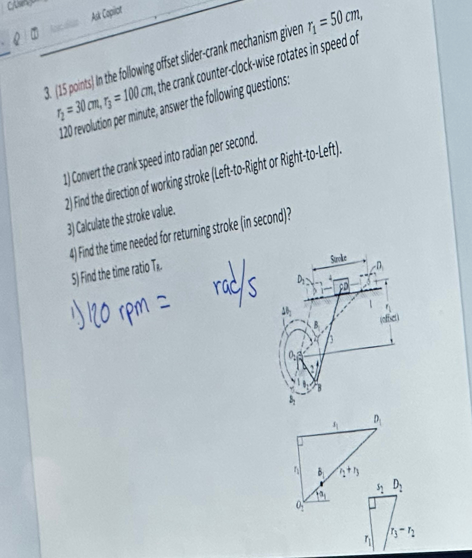 Solved 15 ﻿ponts) ﻿in the following offset sider-crank | Chegg.com