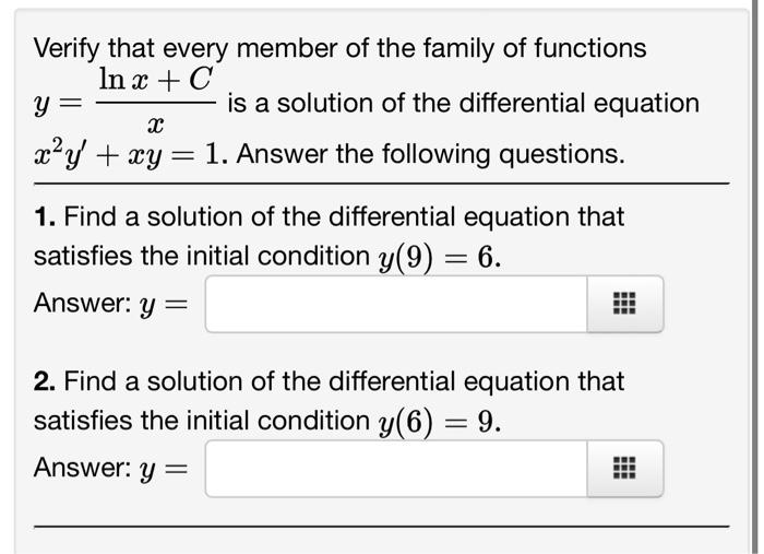 Solved Verify that every member of the family of functions | Chegg.com