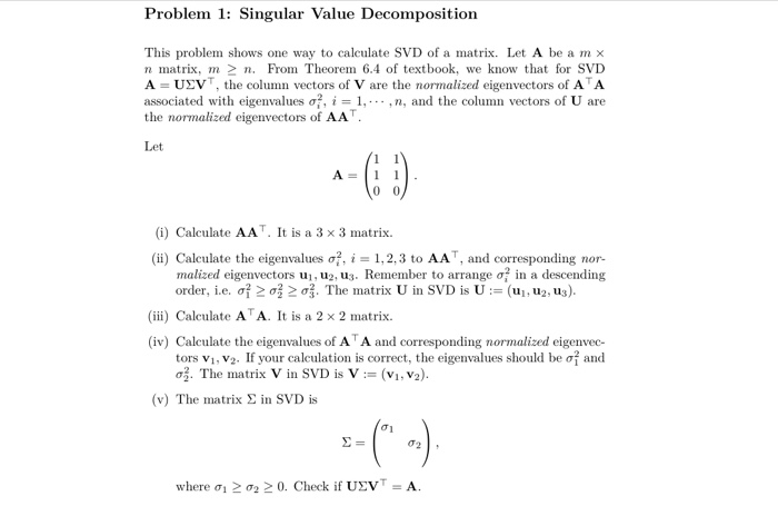 Solved Problem 1: Singular Value Decomposition This problem | Chegg.com