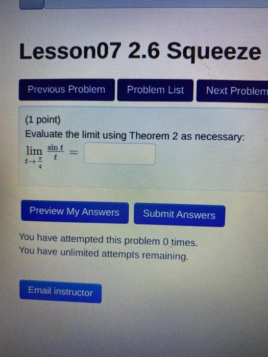 Solved Lesson07 2.6 Squeeze Previous Problem Problem List | Chegg.com