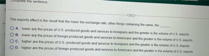 Solved complete the sentence The exports effect is the | Chegg.com