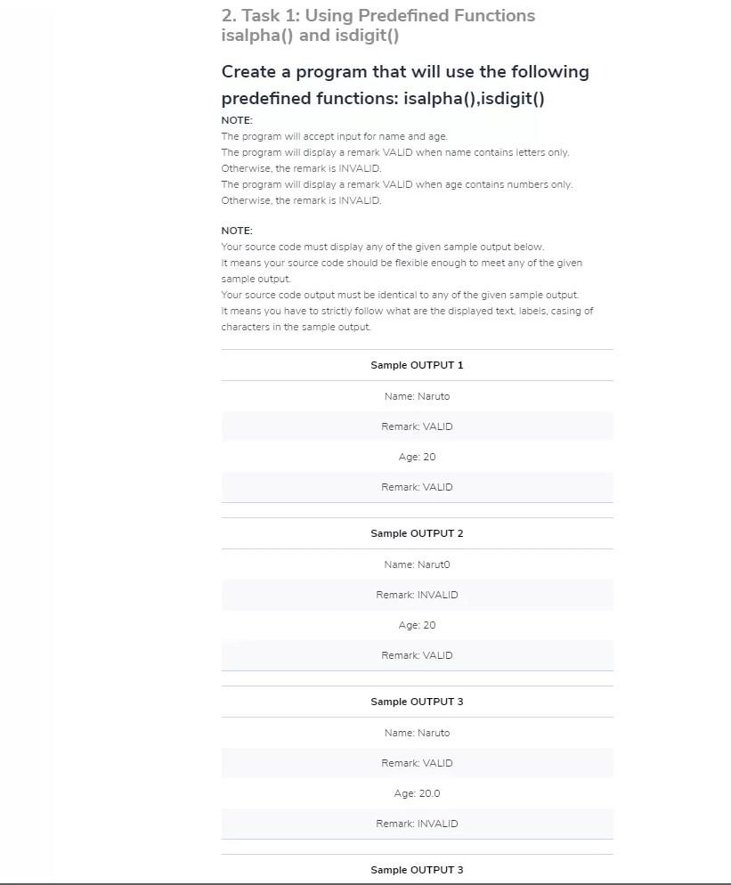 2. Task 1: Using Predefined Functions isalpha() and | Chegg.com