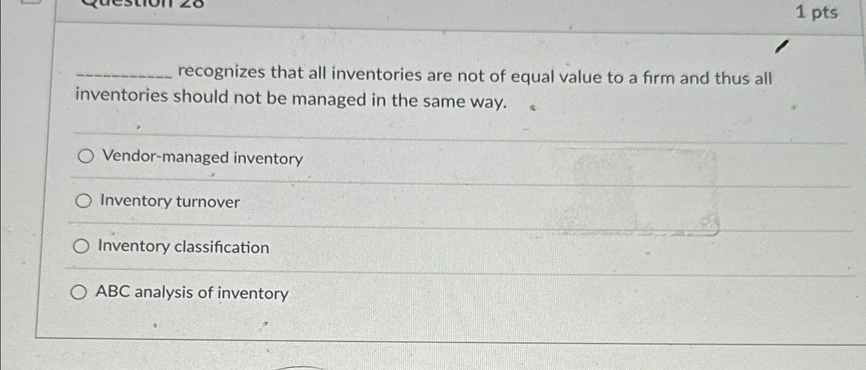 Solved 1 ﻿ptsrecognizes that all inventories are not of | Chegg.com