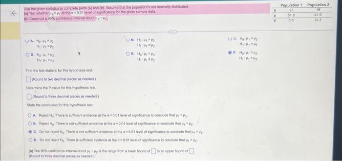 Solved Uso the given statistics to complole parts (a) and | Chegg.com